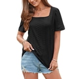 SHIBEVER Women Summer Tops Trendy Square Neck Casual Short Sleeve ...