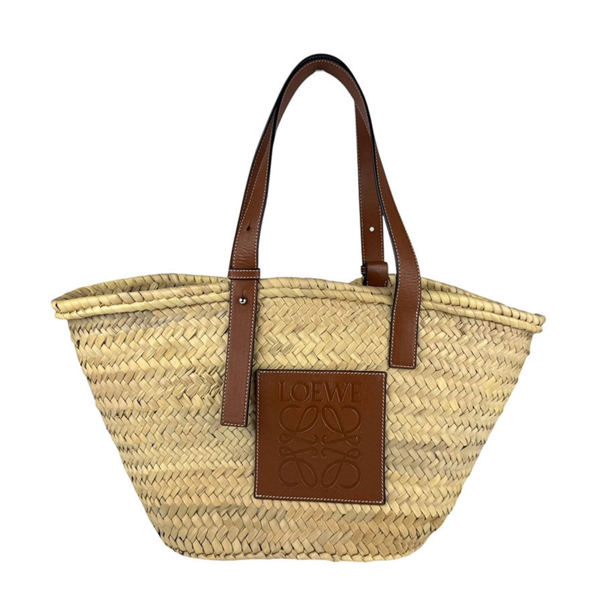 Pre-Owned LOEWE Handbag Basket Bag Medium Straw Leather Natural x Tan ...