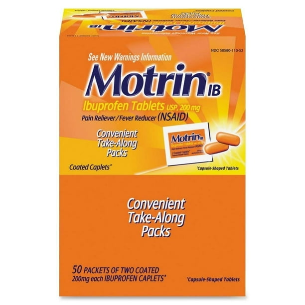 Motrin IB Ibuprofen Pain/Fever Relief Coated Caplets, 50 x 2 Packs ... Motrin IB Ibuprofen Pain/Fever Relief Coated Caplets, 50 x 2 Packs ...