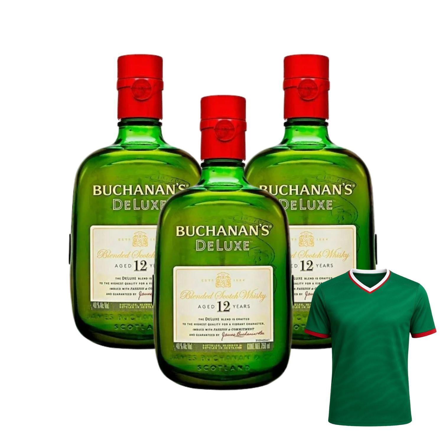 3 Whisky Buchanans Blend 12 Años 750 ml + Jersey Verde | Walmart en línea