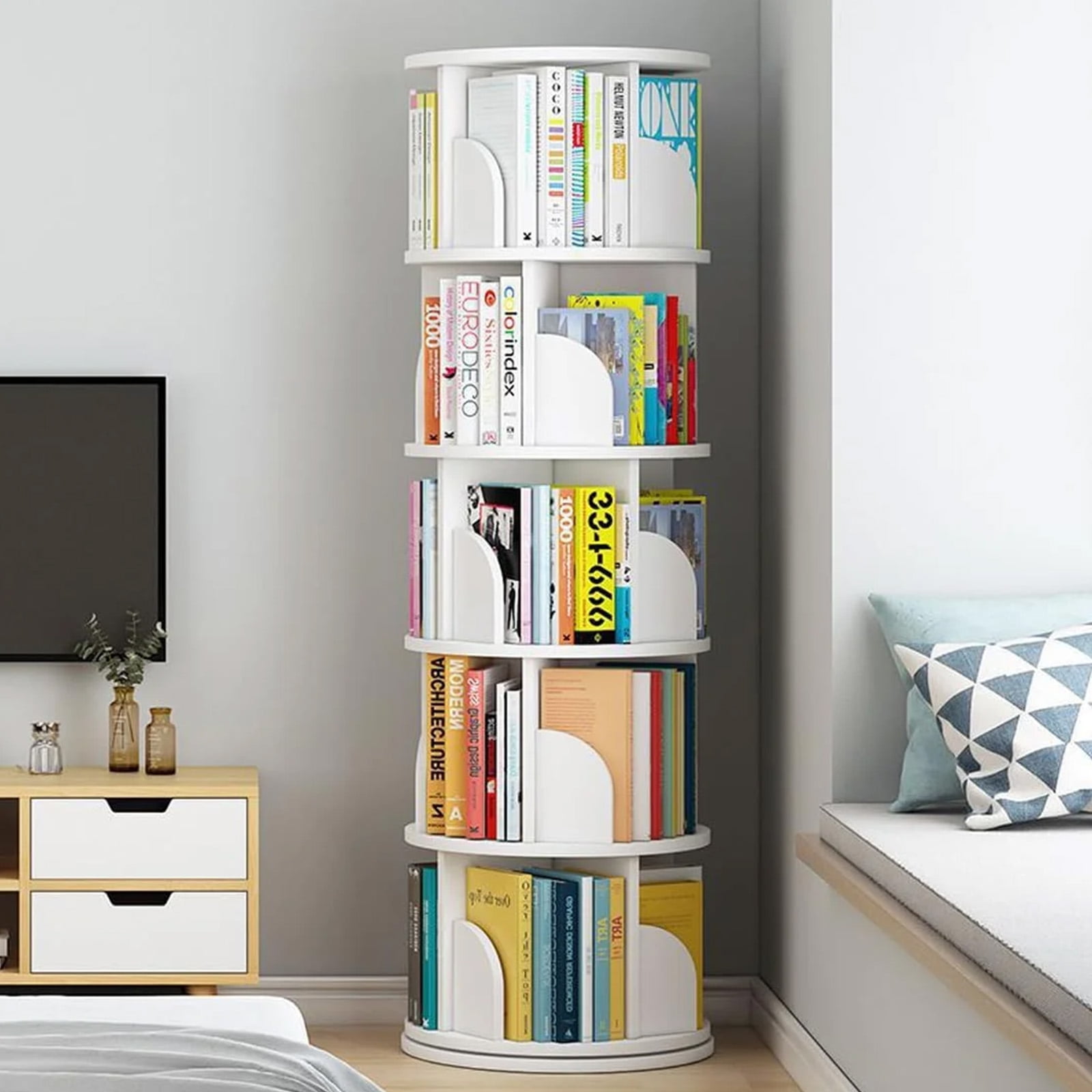 IAJXWI Rotating Bookshelf, 5 Tier 360° Revolving Bookcase with 20 ...