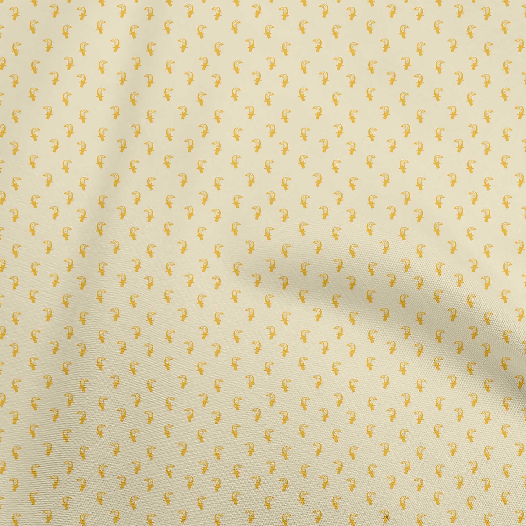 oneOone Cotton Silk Light Yellow Fabric Toucan Sewing Material Print ...