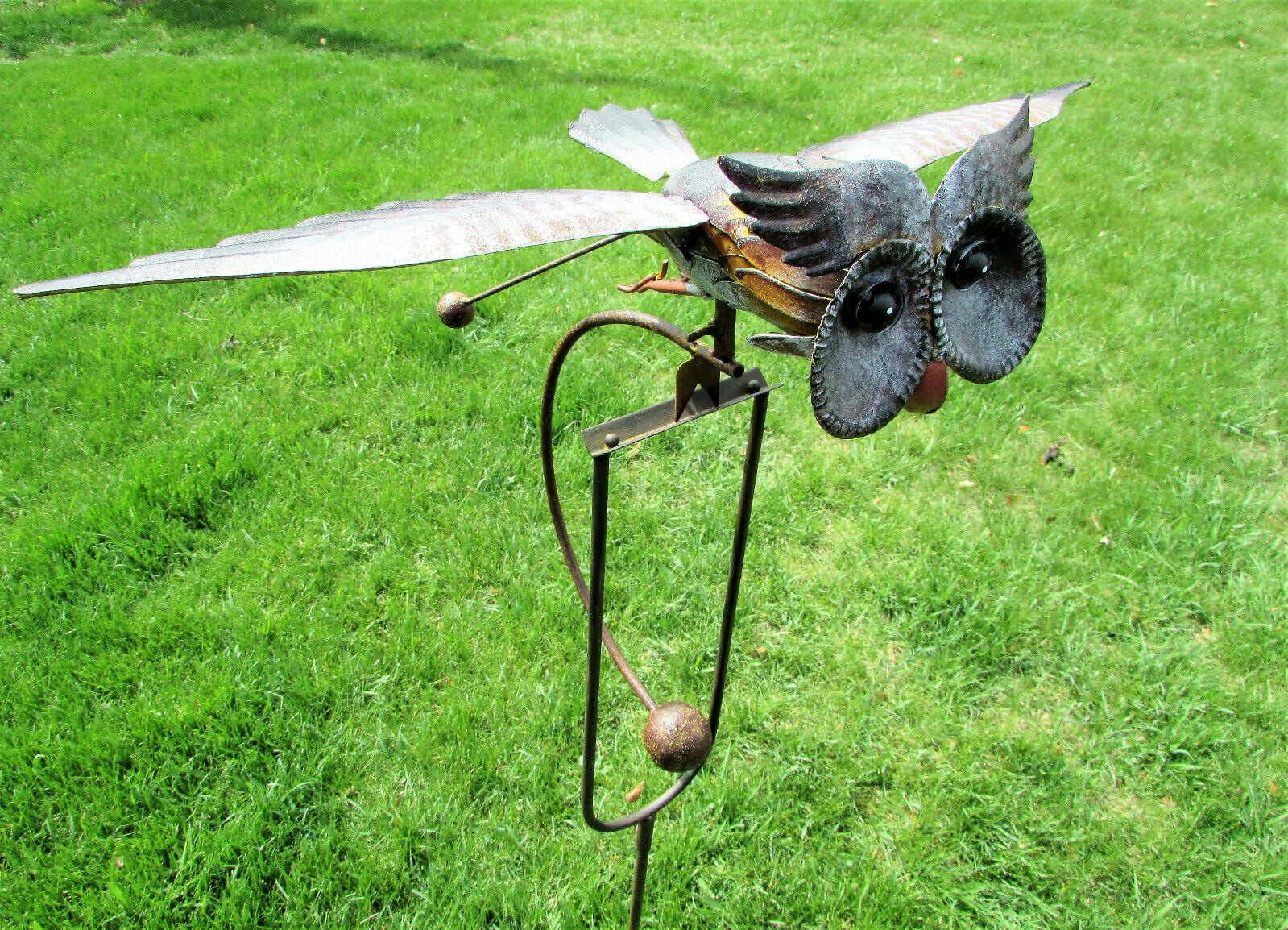 Kinetic Metal Brown Grey Owl Yard Stake: Rocking Large Bird Decor Wind ...