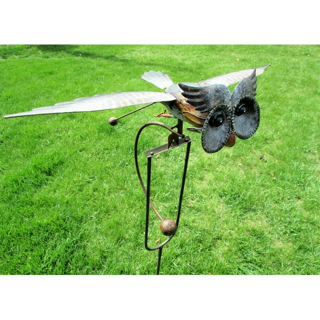 Kinetic Metal Brown Grey Owl Yard Stake: Rocking Large Bird Decor Wind ...