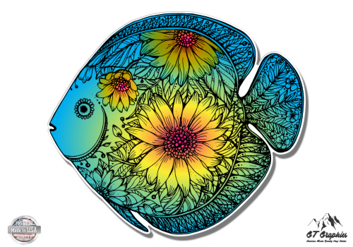 Colorful Fish Hand Drawn Pattern - 8" Vinyl Sticker - For Car Laptop I ...