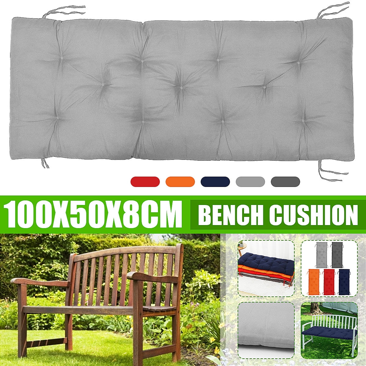 Novashion 39" x 20" Light Gray Rectangle Bench Outdoor Seating Cushion ...