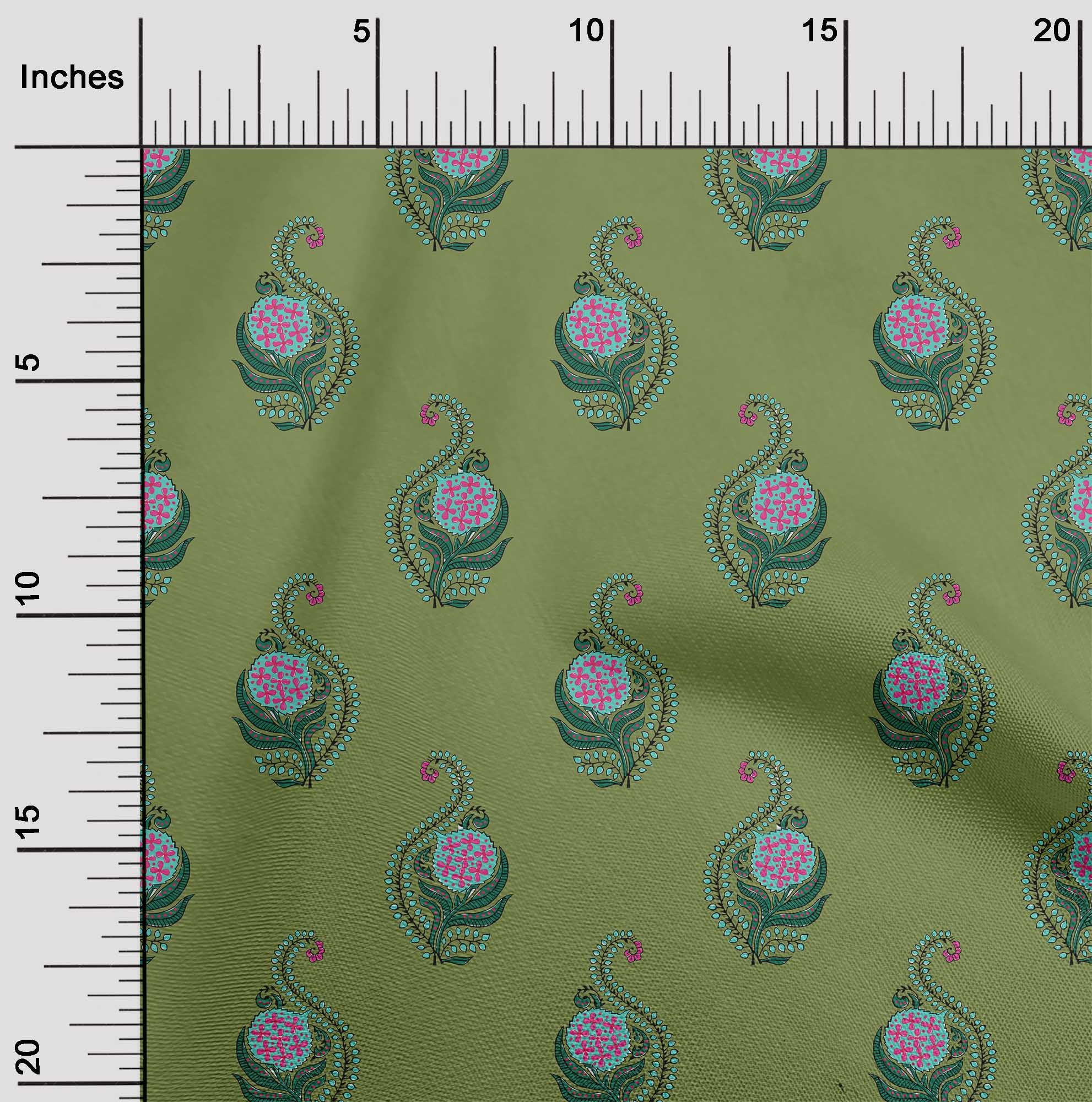 oneOone Viscose Jersey Fabric Leaves & Floral Block Print Fabric BTY 60 ...