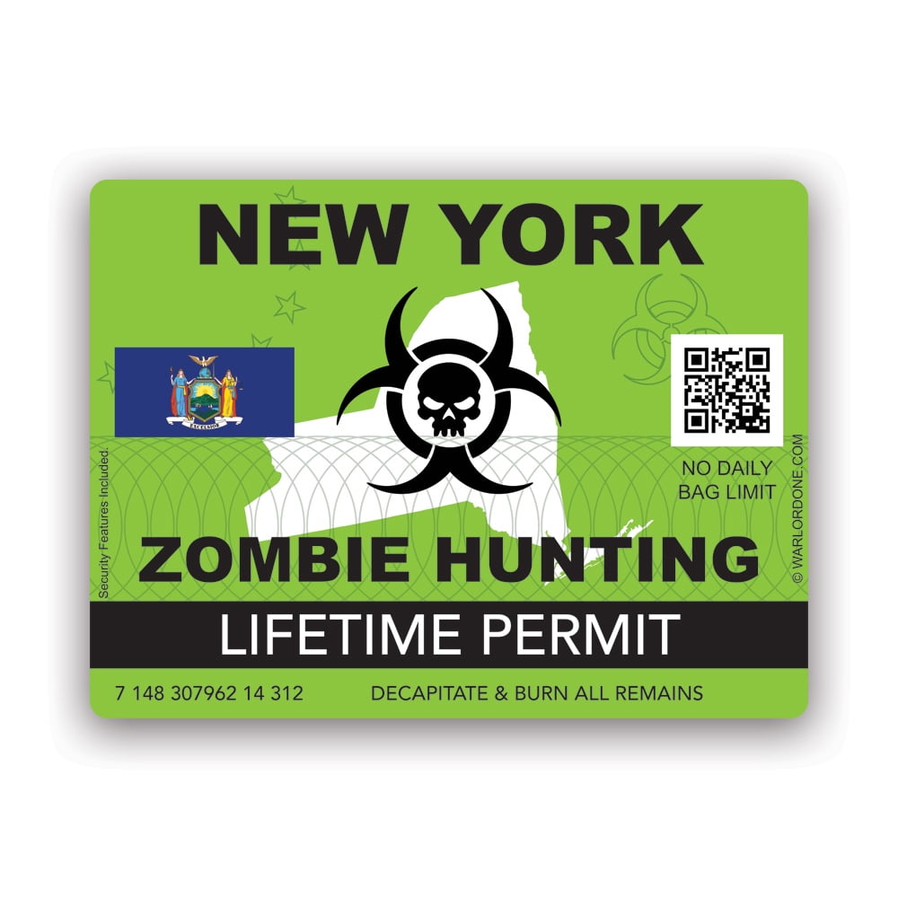 Zombie New York State Hunting Permit Sticker Decal - Self Adhesive ...