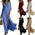 Ahabrexf Long Sleeve Maxi Dress One Shoulder High Slit Loose Solid ...