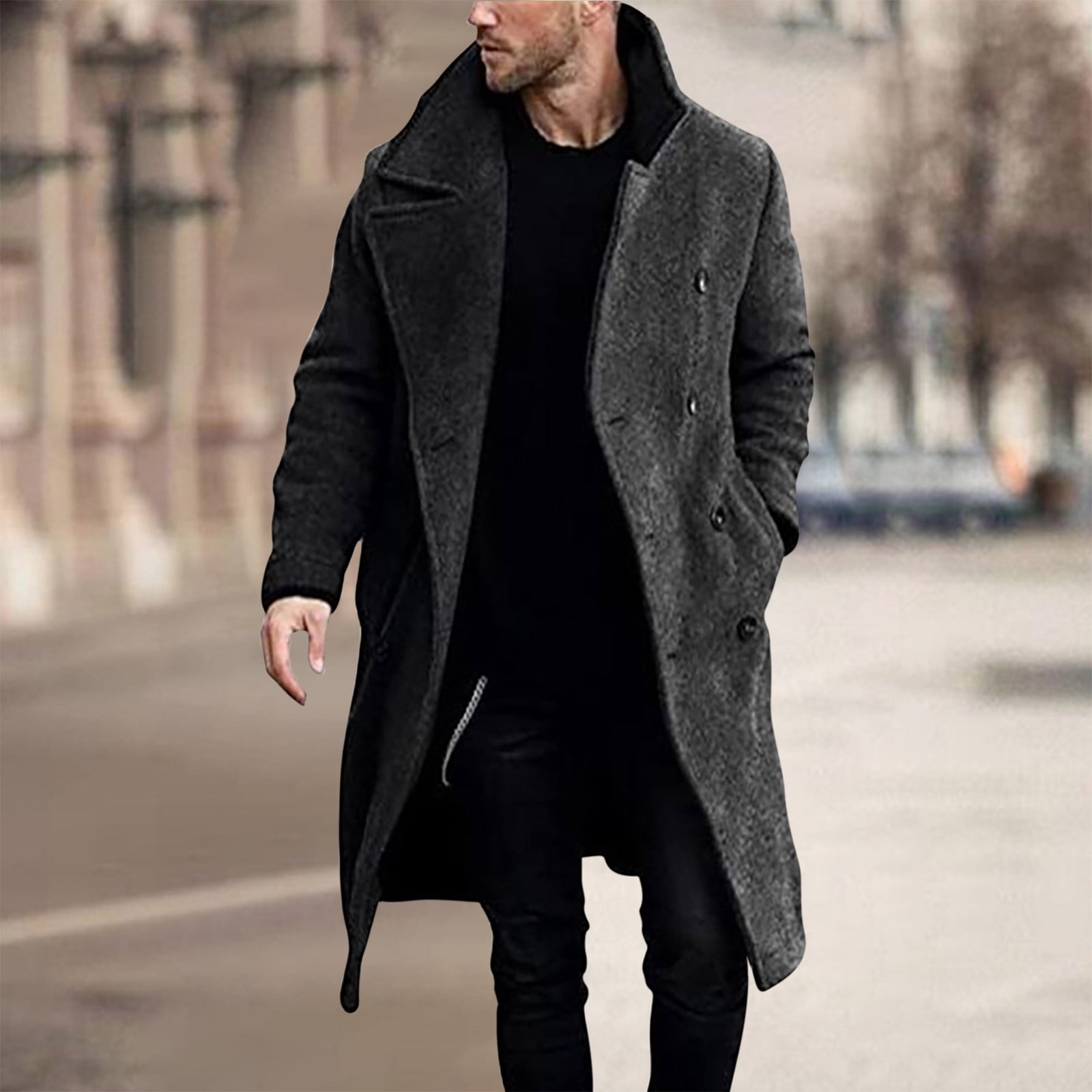 Click here for Eqwljwe Mens Trench Coat Full Length Grey Winter P... prices