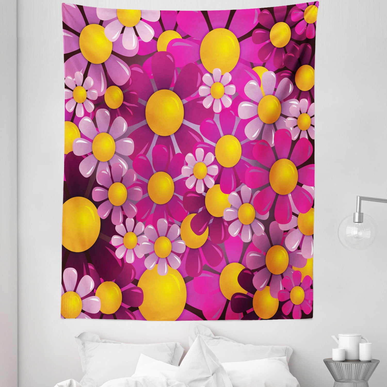 Summer Tapestry, Flowers Cartoon Summer Garden Happy Cheering Flourish ...