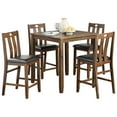 5 Piece Square Dining Set, Brown Finish, Counter Height with 4 Chairs ...