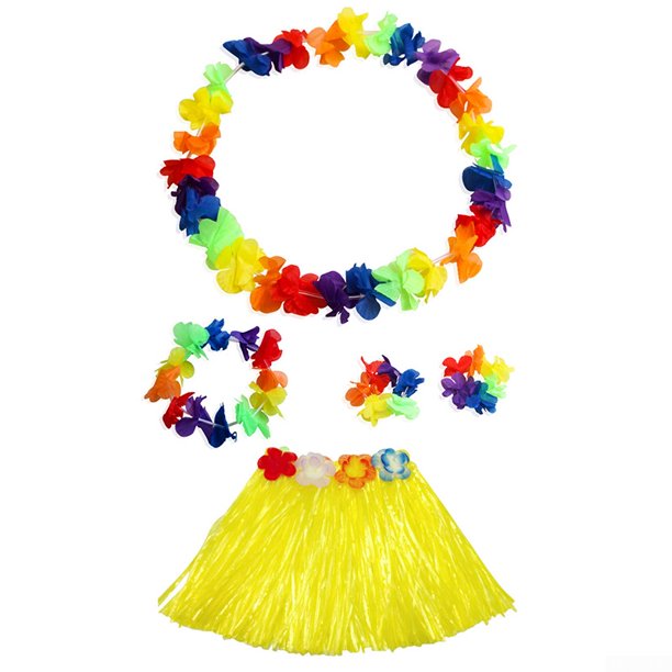 5 Piece Set Flower Garland Lei Fancy Hula Wristband Costume Hawaiian ...