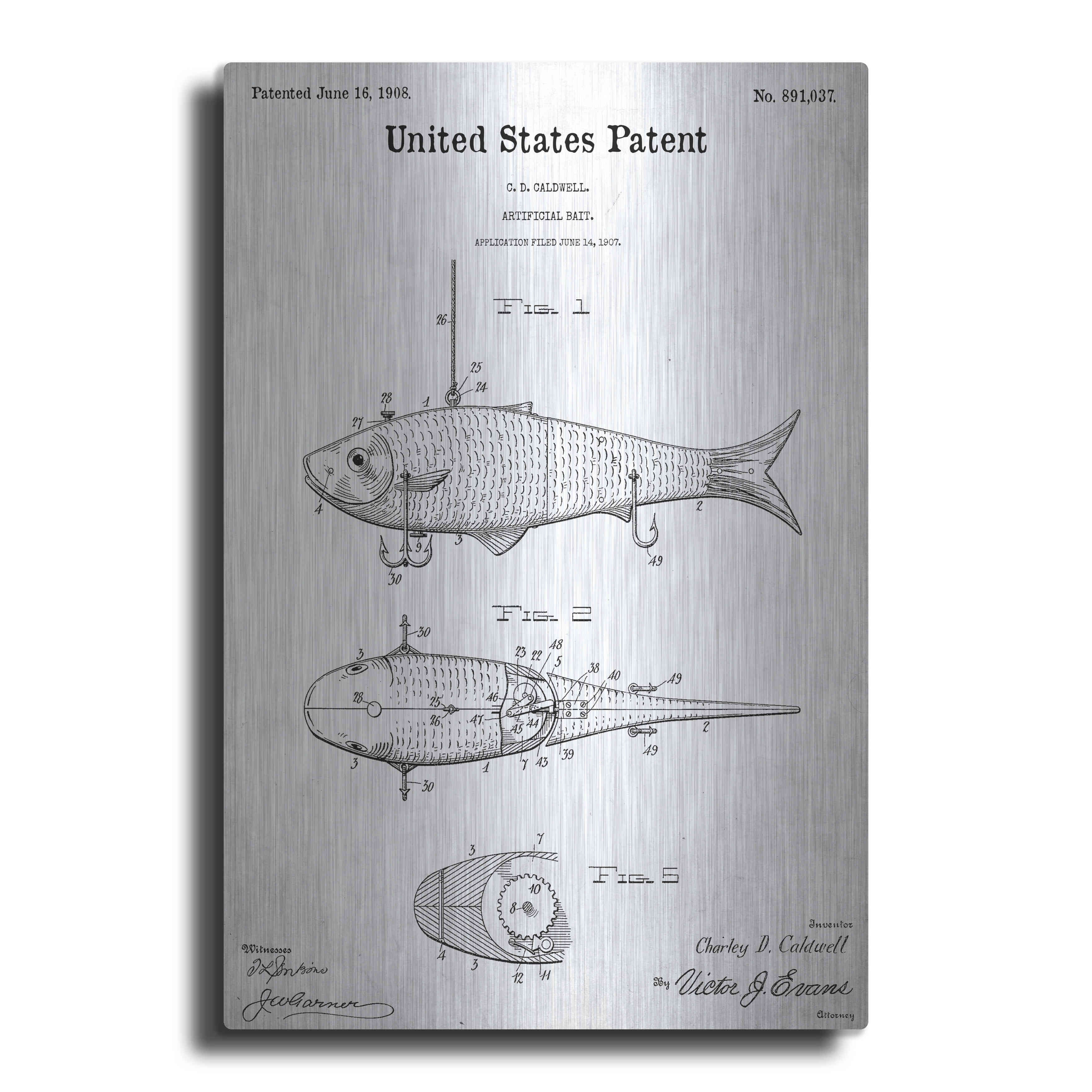 Luxe Metal Art 'Fish Bait Blueprint Patent White' Acrylic Glass Wall ...