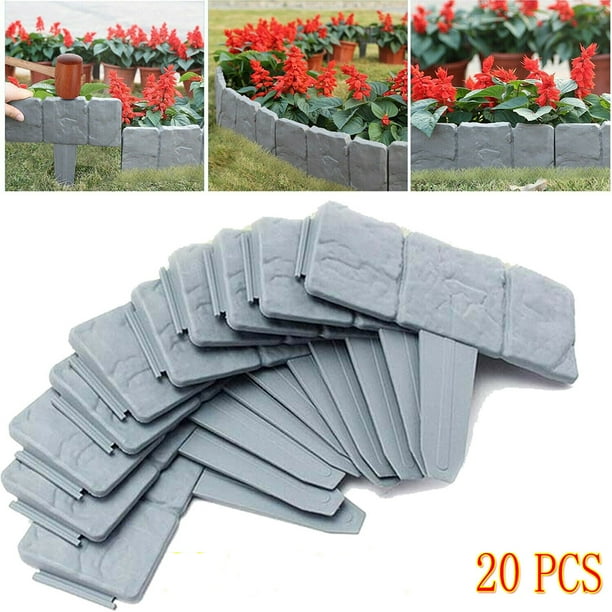 20 pcs Garden Border Edging Gray Stones Effect Fence in Lawn Edging ...