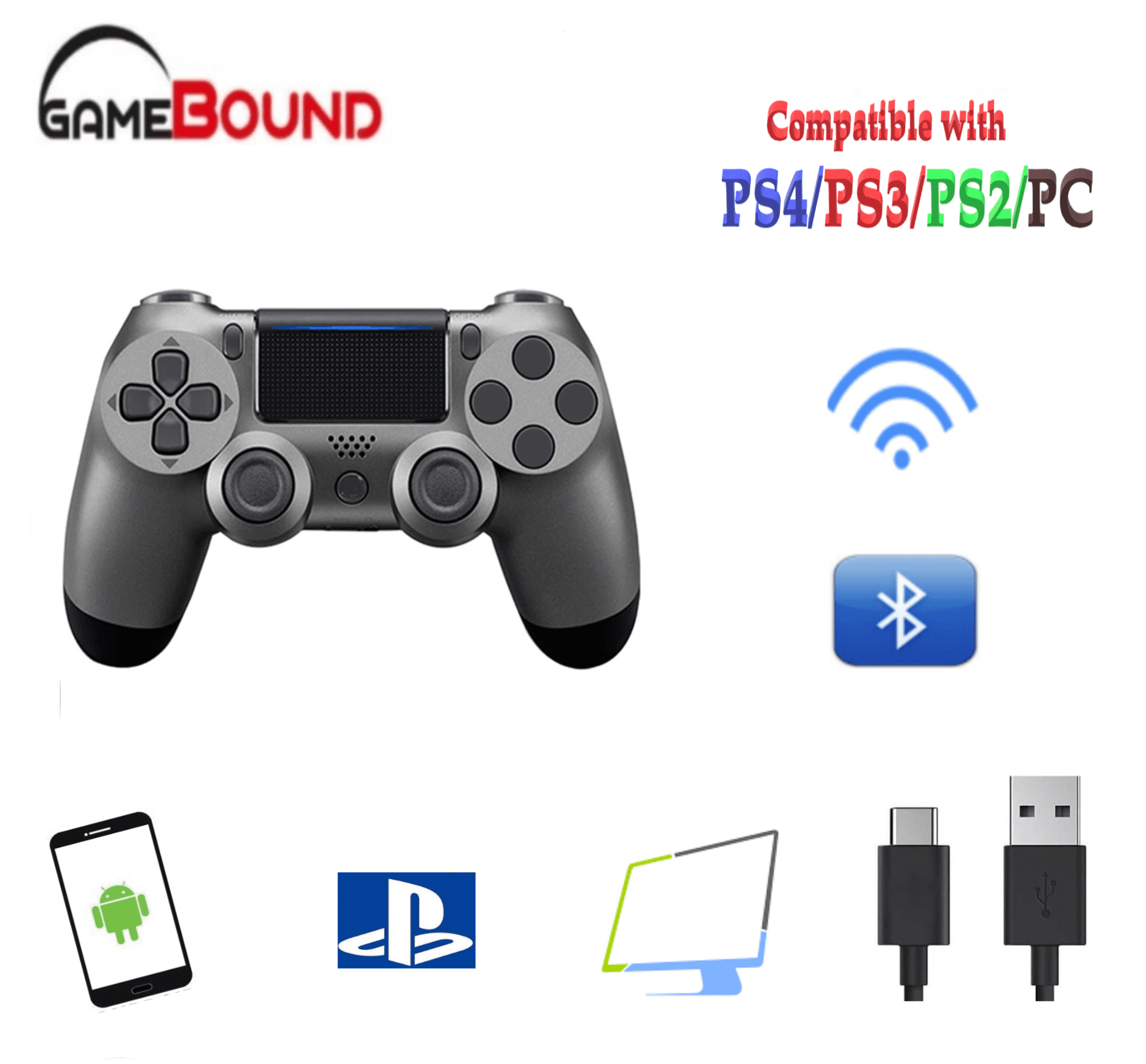Wireless Gamepad Bluetooth LED Light for PS4 Controller (Grey ...