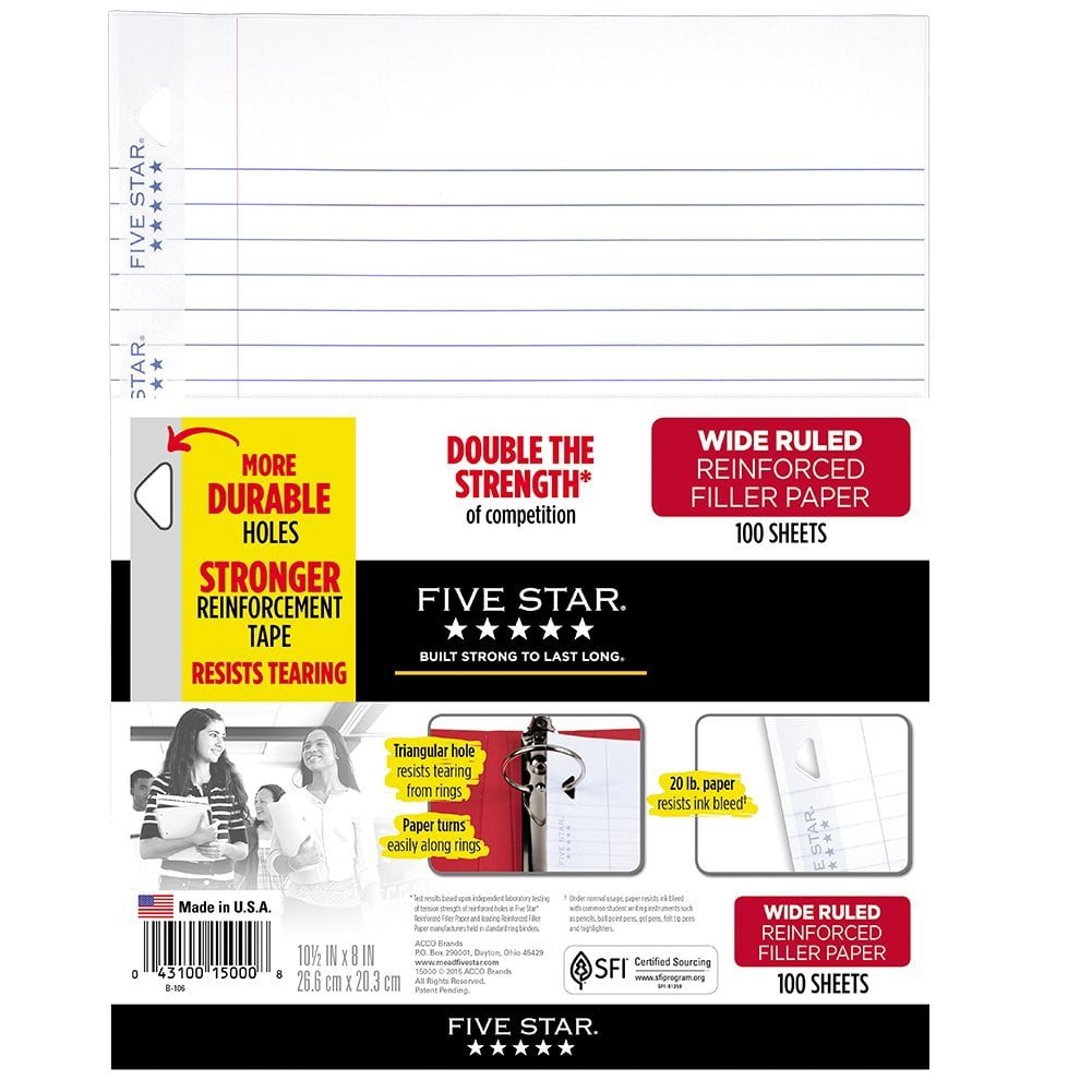 Loose Leaf Paper 3 Hole Punched Reinforced Filler Paper Wide Ruled Loose Leaf Paper 3 Hole Punched Reinforced Filler Paper Wide Ruled
