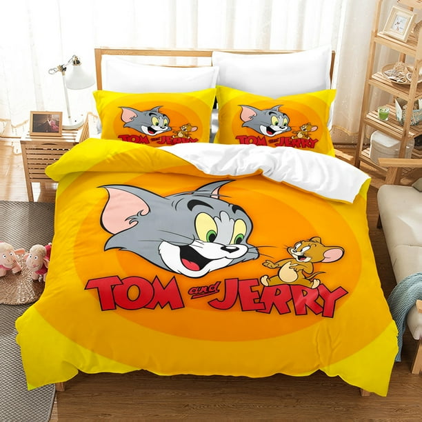 3D Digital Printing Kit Cartoon Cat And Mouse Bedding Three-Piece Set ...