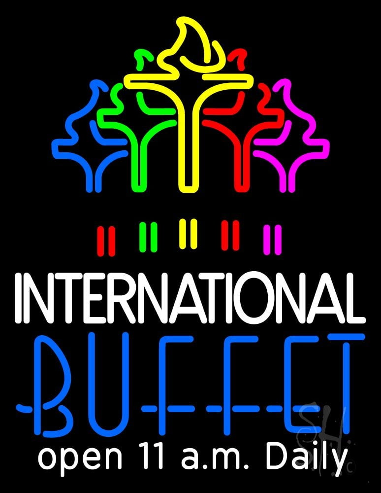 International Buffet LED Neon Sign 24 x 31 - inches, Black Square Cut ...