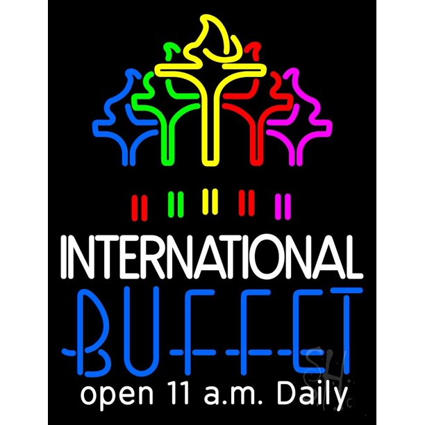 International Buffet LED Neon Sign 24 x 31 - inches, Black Square Cut ...