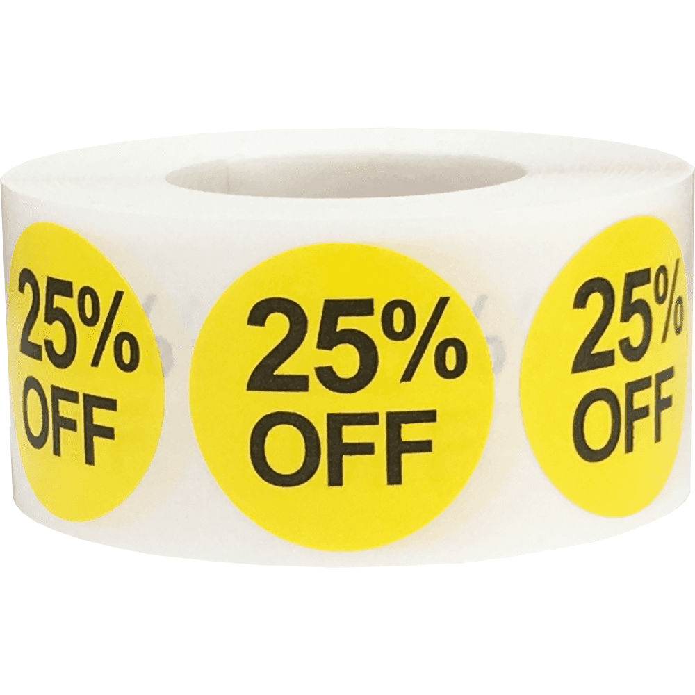 25% Percent Off Stickers Yellow 1 Inch Round Circle Dots 500 Adhesive ...