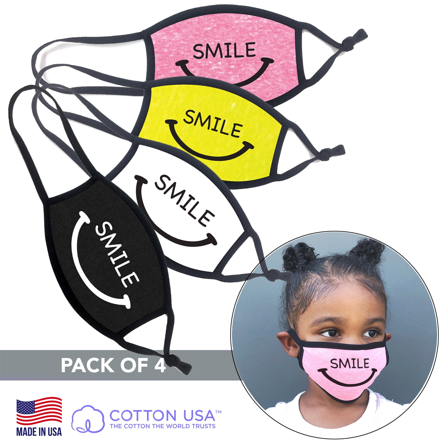 PACK OF 4 KIDS 100% MADE IN THE USA COTTON GOOD WORKS FACE MASK ...