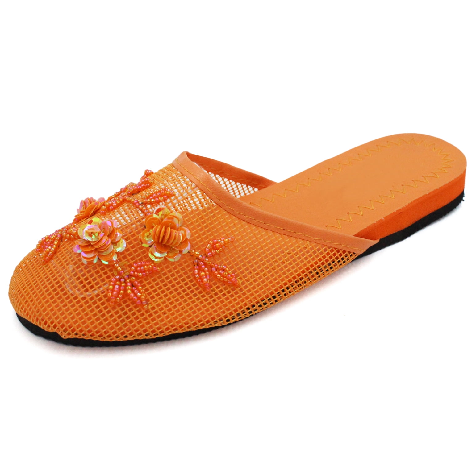 LAVRA Women's Mesh Sequin Slide Beaded Chinese Slippers Floral ...