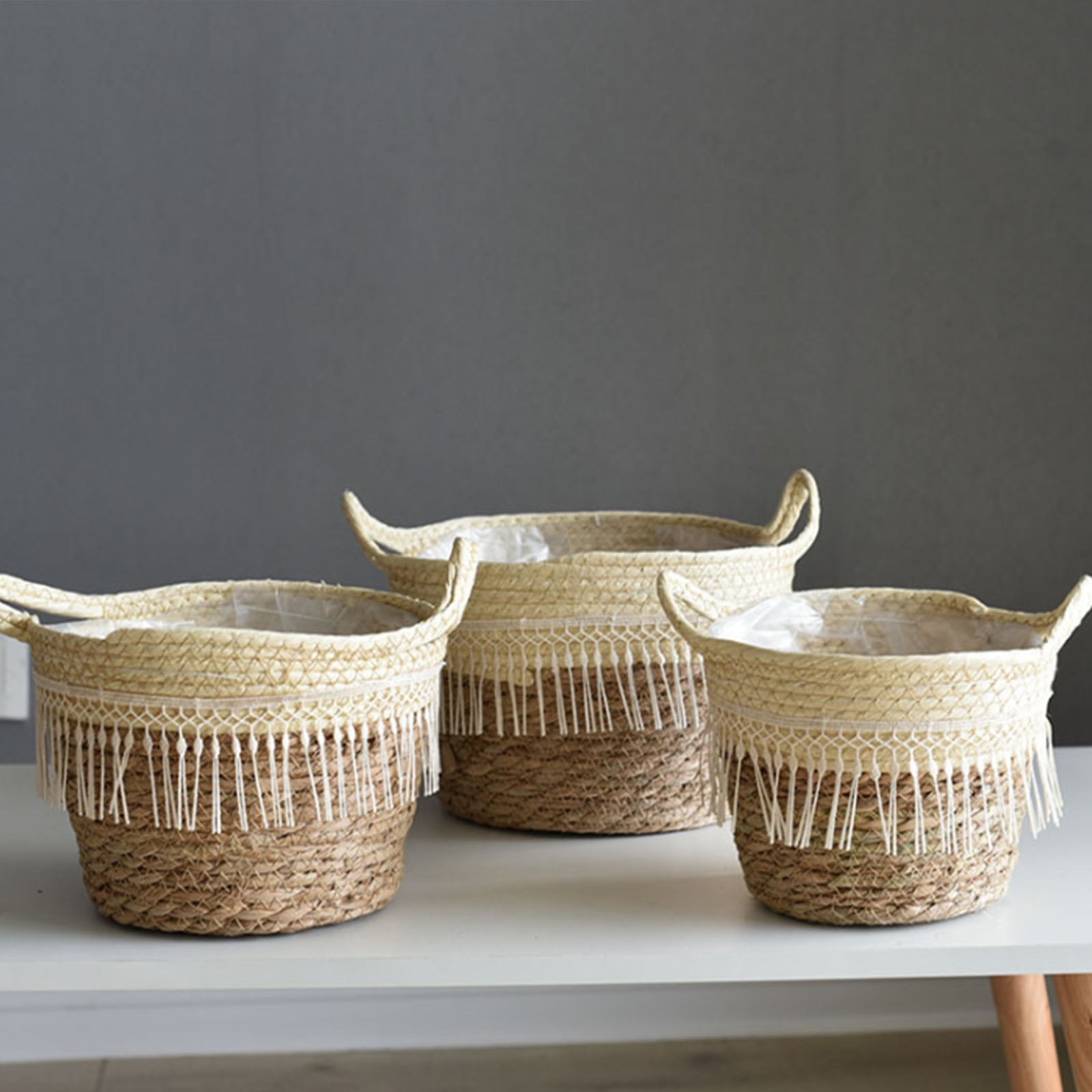 Buy Garden Decor Outdoor Planters Storage Basket 1Pc Rattan Round Shape Handmade Woven Design ...