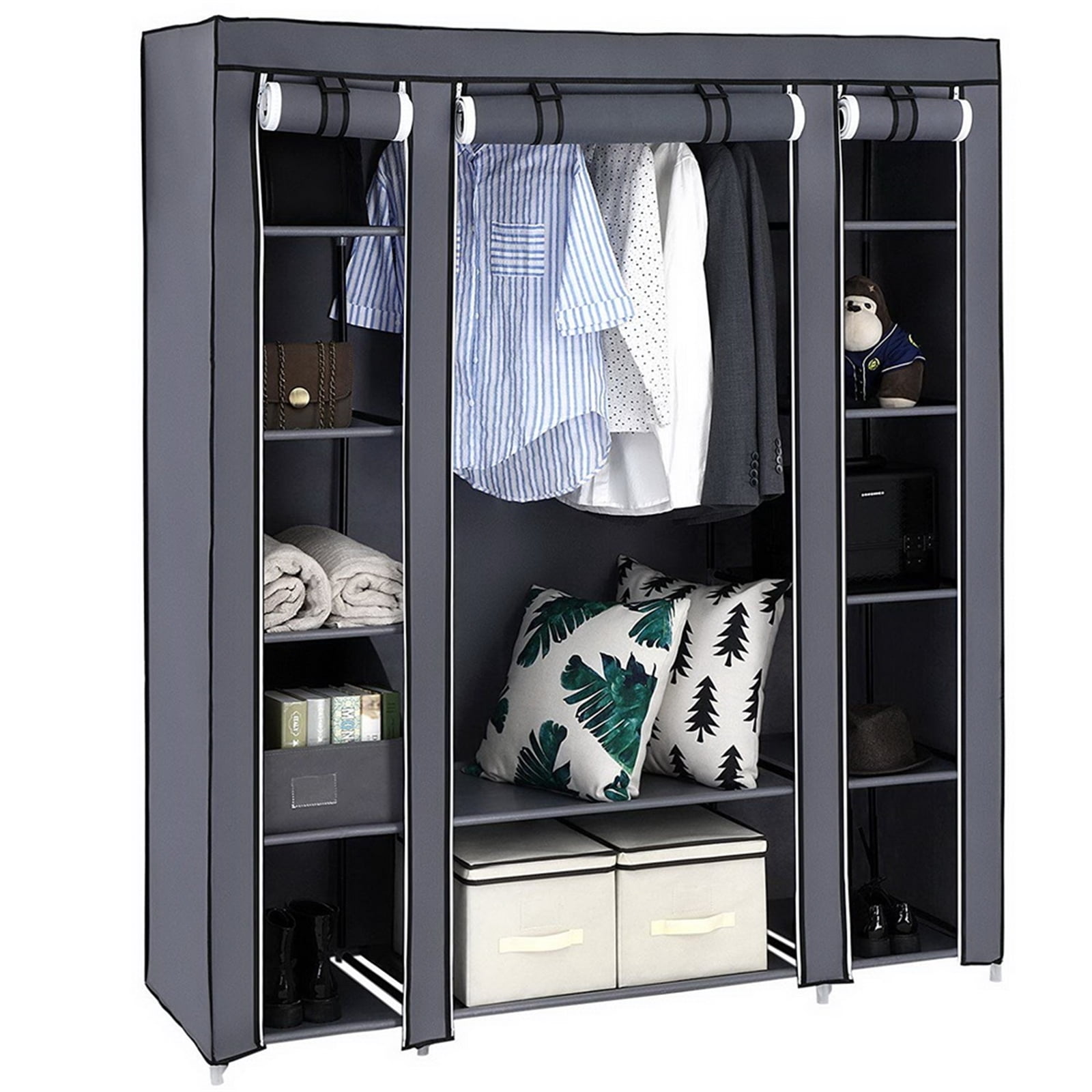 IVV Portable Clothes Closet with Hanging Rack Non-Woven Fabric Storage ...