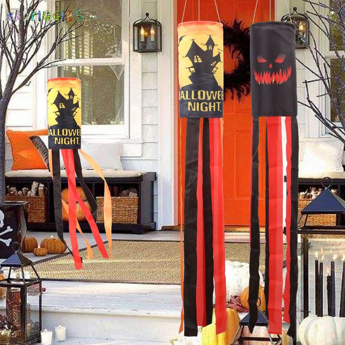 BadPiggies 2 Pack 40" Halloween Windsock Flags, Pumpkin Ghost Witch ...