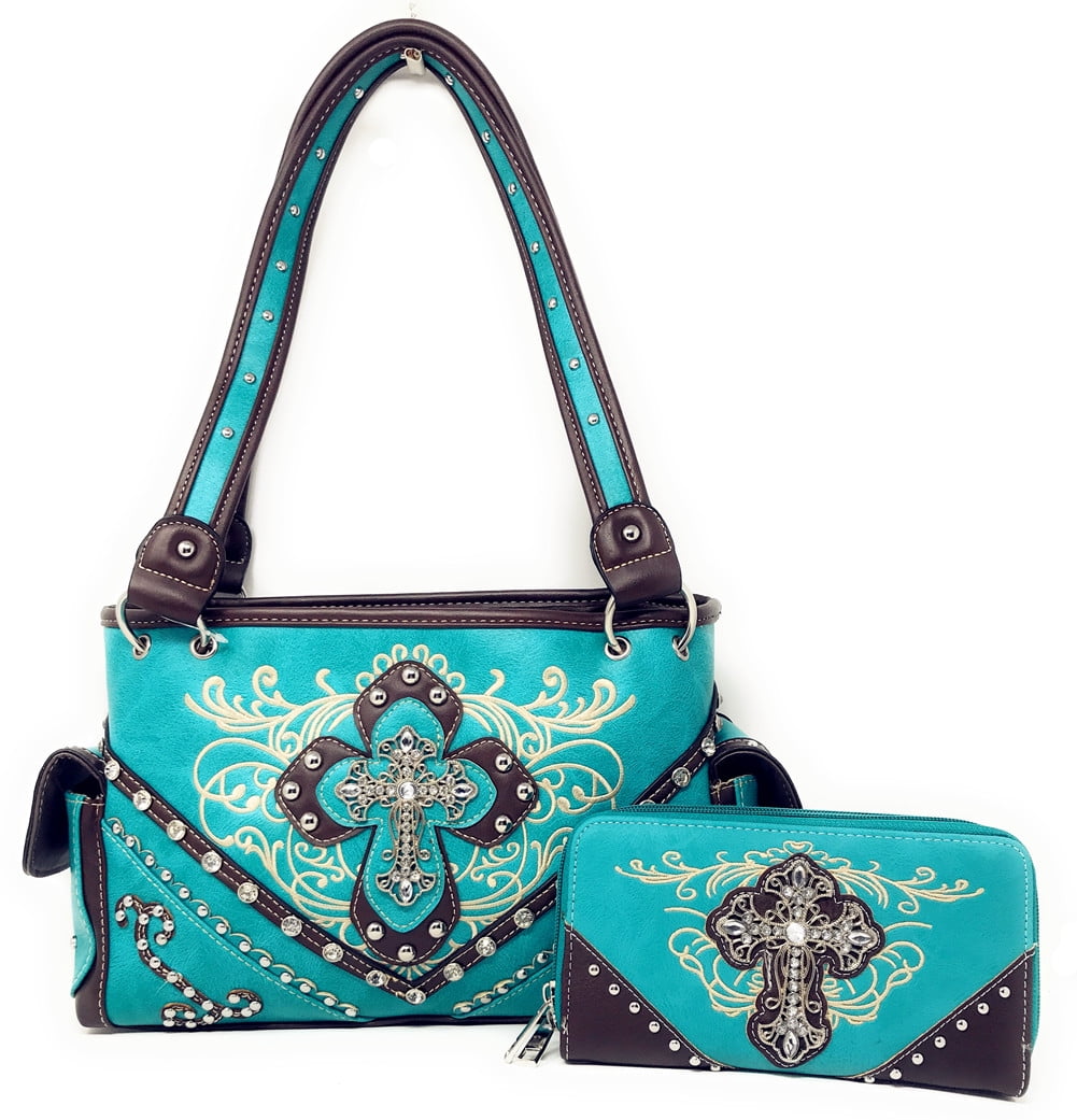 Western Embroidered Cross Purse/Wallet Set w/Rhinestone in 6 colors ...