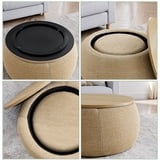 MDQMD Natural Round Ottoman with Storage Set of 2,Ottoman Coffee Table ...