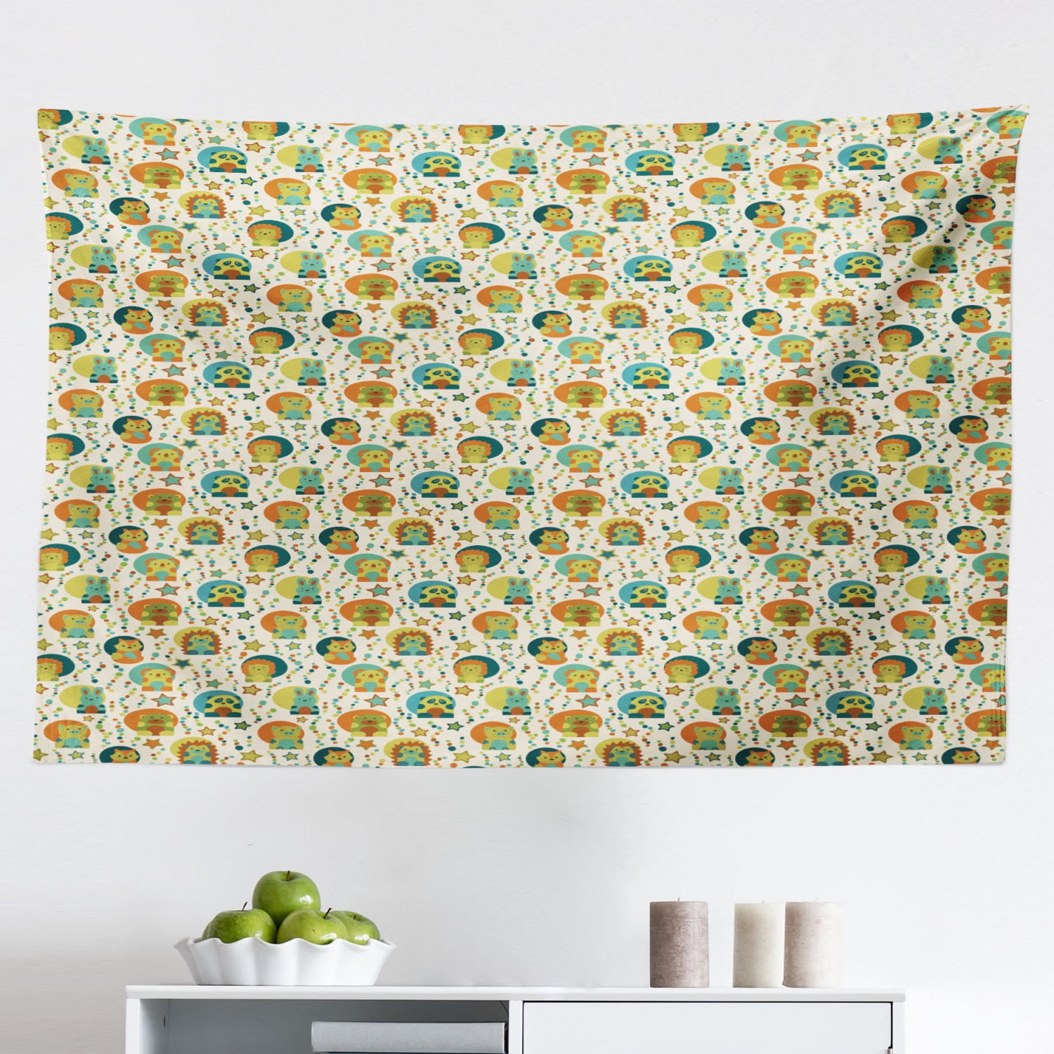 Pig Tapestry, Creatures Barnyard Themed Pattern with Sheep Cows Chicken ...