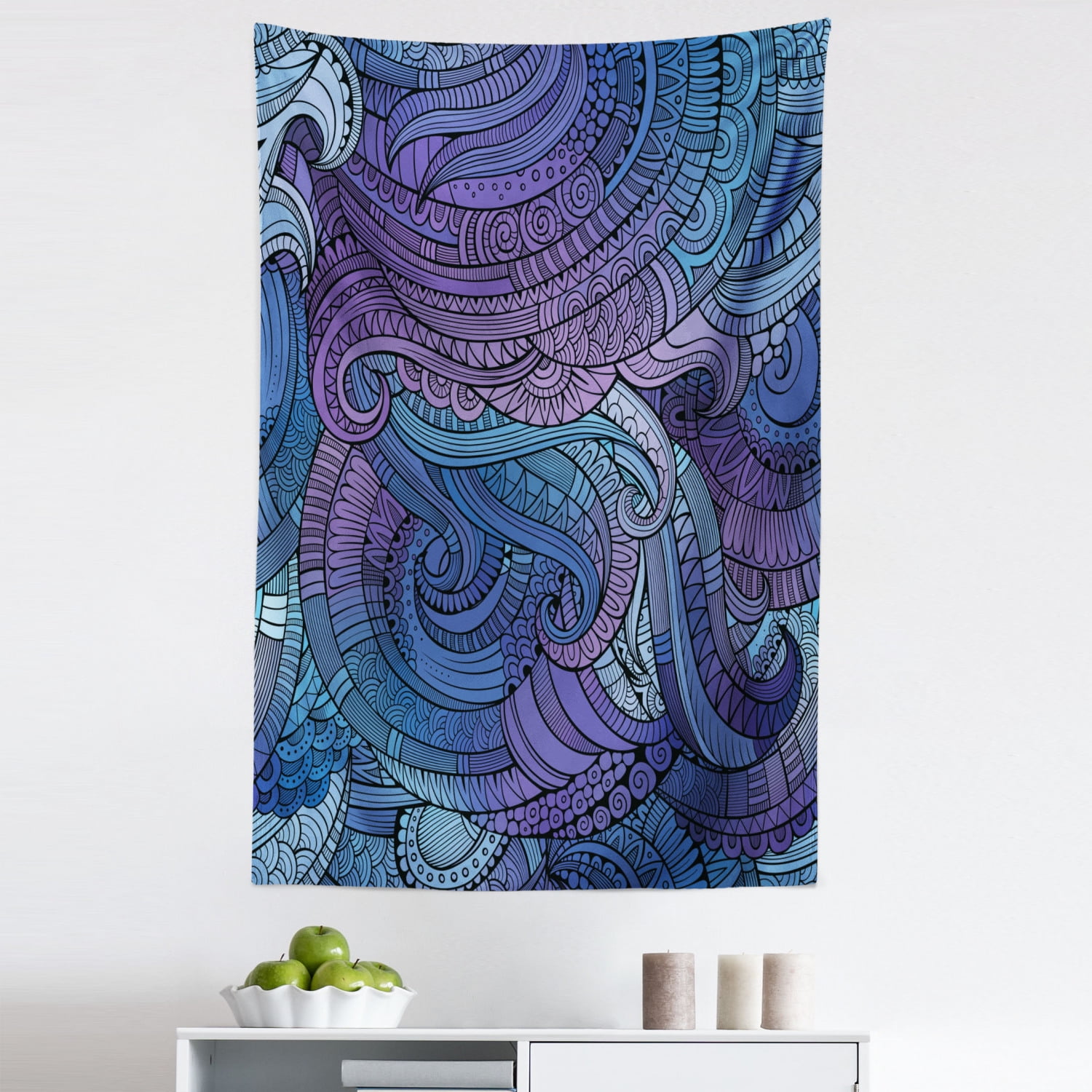 Abstract Tapestry, Ocean Inspired Graphic Paisley Swirled Hand Drawn ...