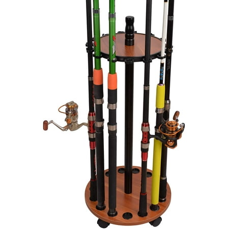 Round Wooden Fishing Rod Racks 15 Holes with 4 Universal Wheels Fishing ...
