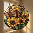 Butterfly with Sunflower Scene Stained Glass Style Window Art, Cheerful ...