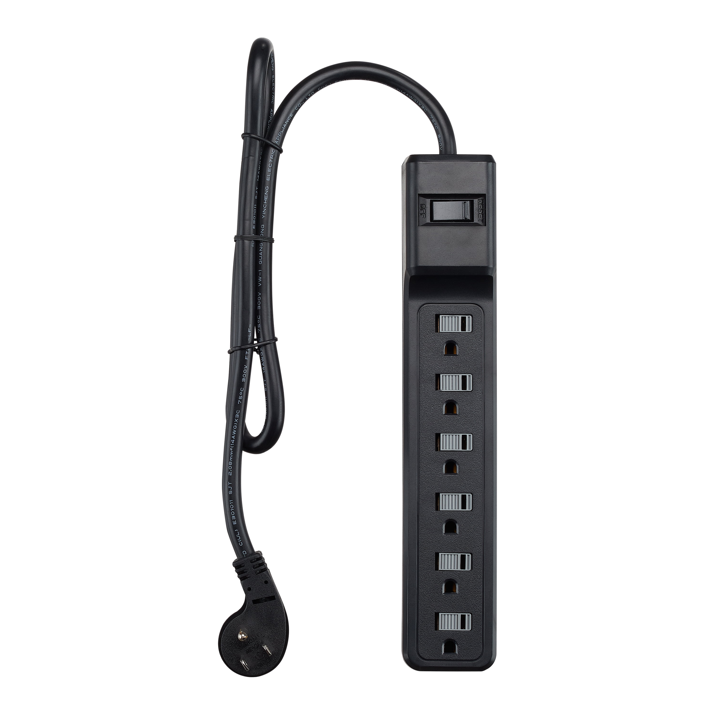Brandclub - Onn Surge Protector, 6 Outlets, 2.5 Ft. Cord, Black