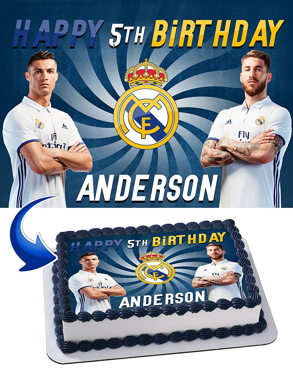Real Madrid Cristiano Ronaldo, Sergio Ramos - Edible Cake Topper - 11.7 ...