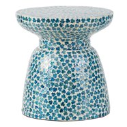 CC Home Furnishings Round Capiz Shell Inlay Accent Stool - 19.5" - Blue ...