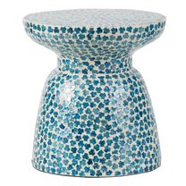 CC Home Furnishings Round Capiz Shell Inlay Accent Stool - 19.5" - Blue ...