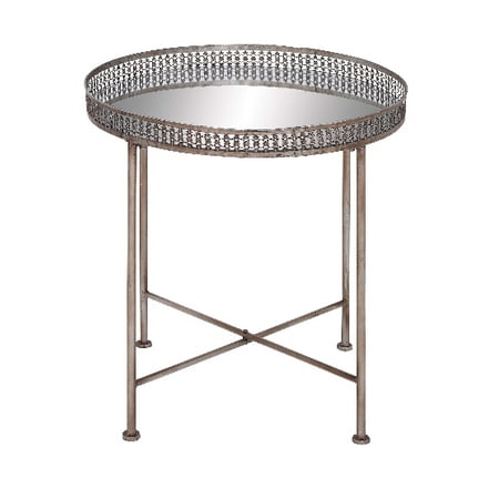 Metal Tray Table Round Deep Set Top Mirror Home Furniture Accent Decor ...