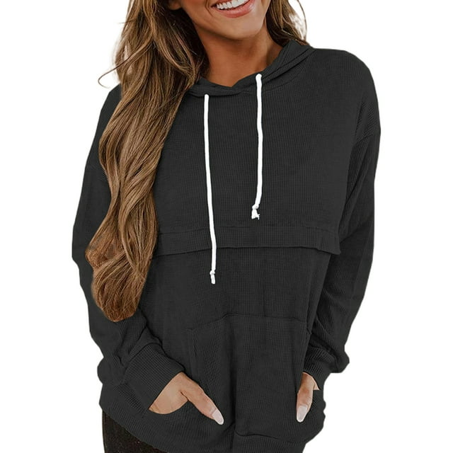Wrcnote Ladies Long Sleeve Drawstring Hoodies Loose Fit Sport Solid ...
