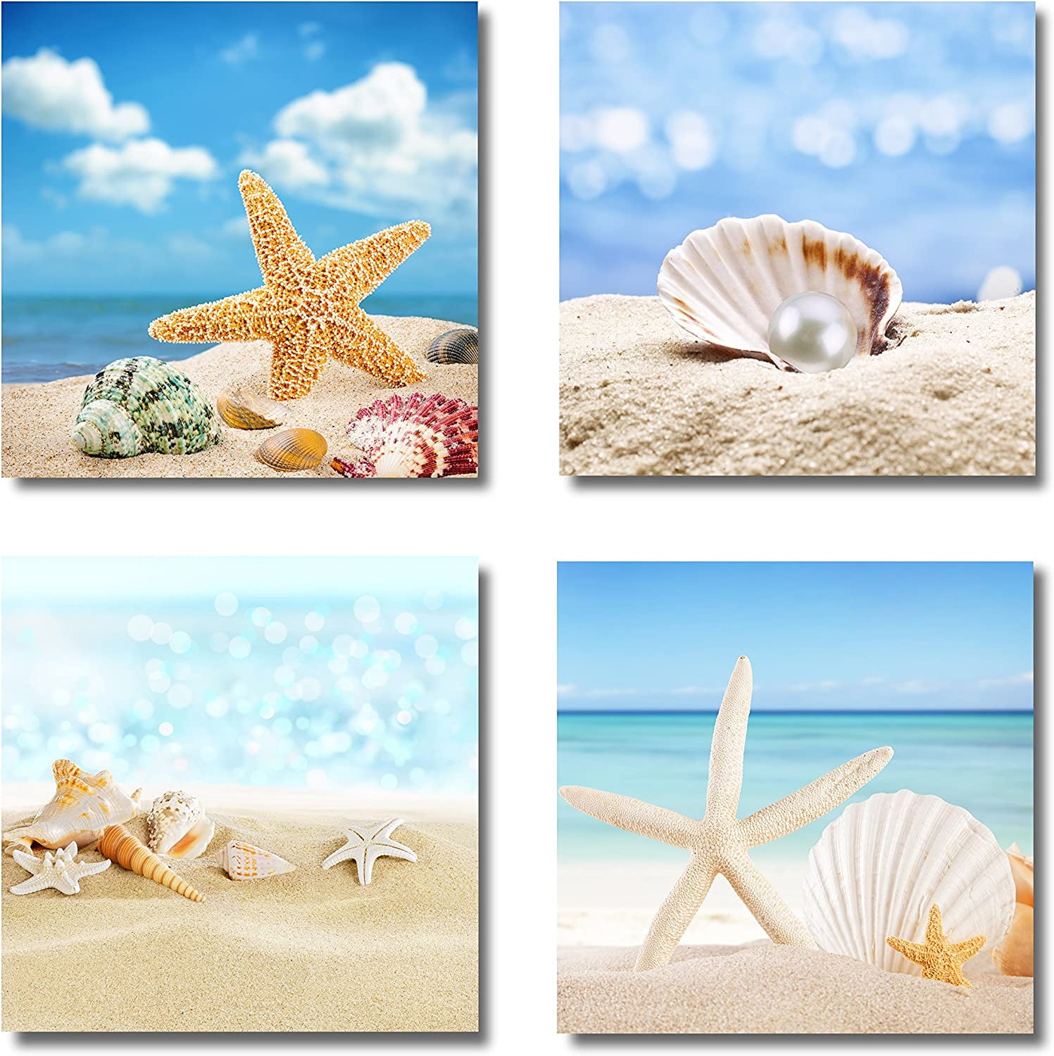 Modern Seascape Canvas Prints 4 Panel Seaview Giclee Artwork Starfish ...