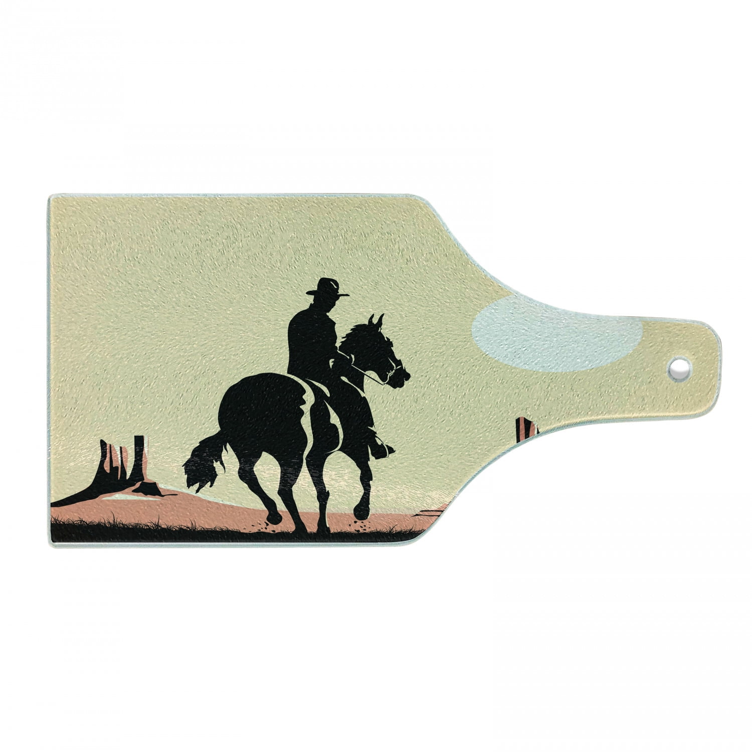 Western Cutting Board, Image Art of Cowboy Riding Horse Towards Sunset ...