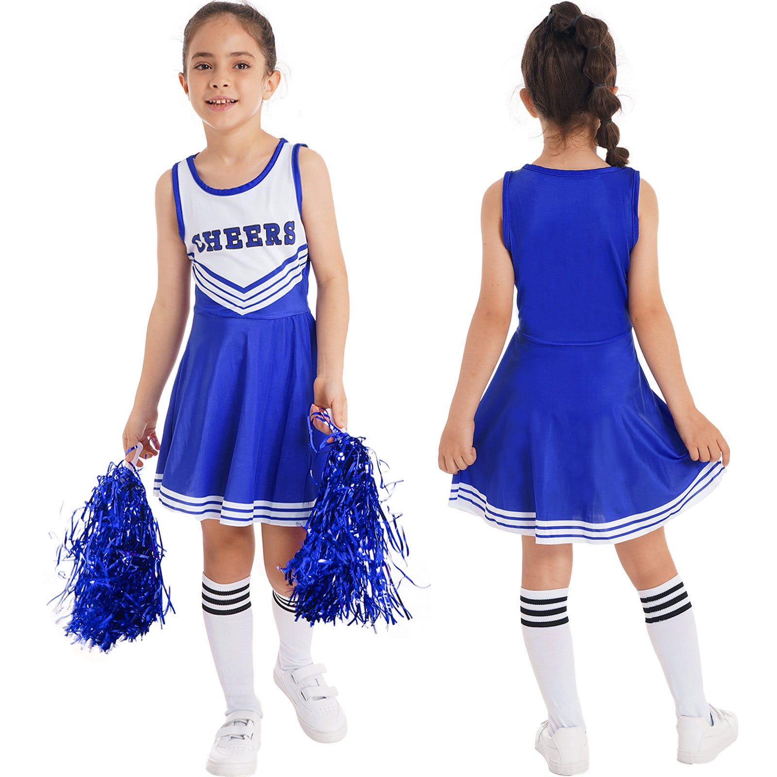 TiaoBug Kids Girls Cheerleading Costume Tank Pleated Dress Knee High ...