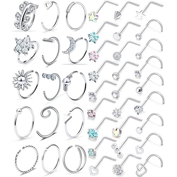Kridzisw 18G 20G Nose Rings Hoop Surgical Steel L-Shaped Nose Rings ...