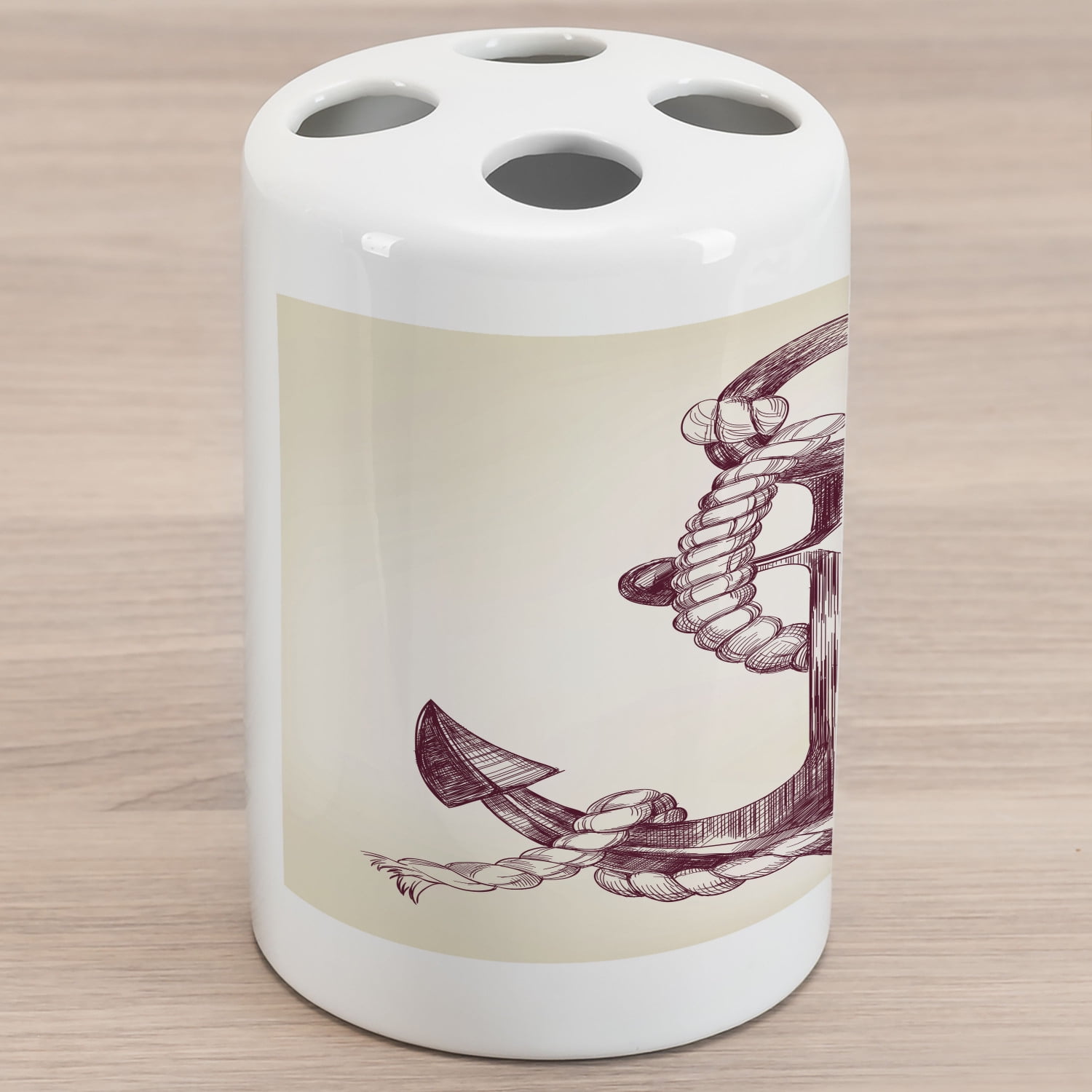 Anchor Ceramic Toothbrush Holder, Realistic Hand Drawn Sketch Marine ...