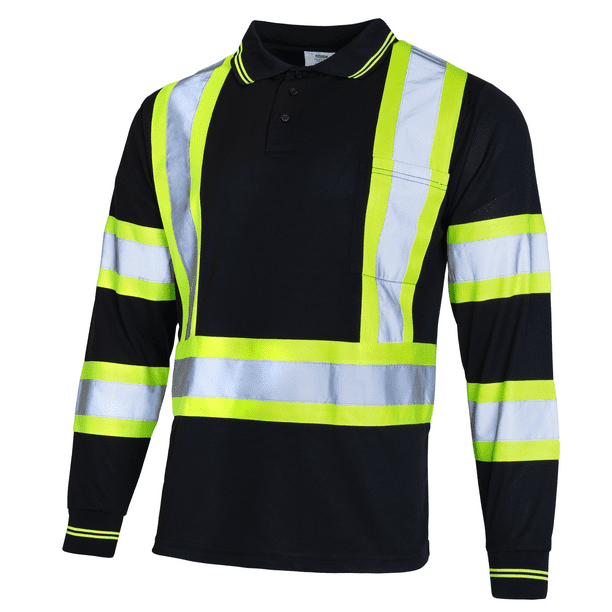 JORESTECH Hi-Vis Long Sleeve Safety Polo Shirt, ANSI Class 1 (Black ...