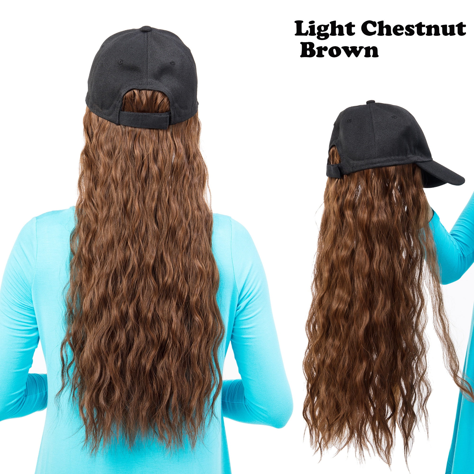 20" Baseball Cap with Hair Synthetic Long Wave Hair Hair Hats with Hair ...