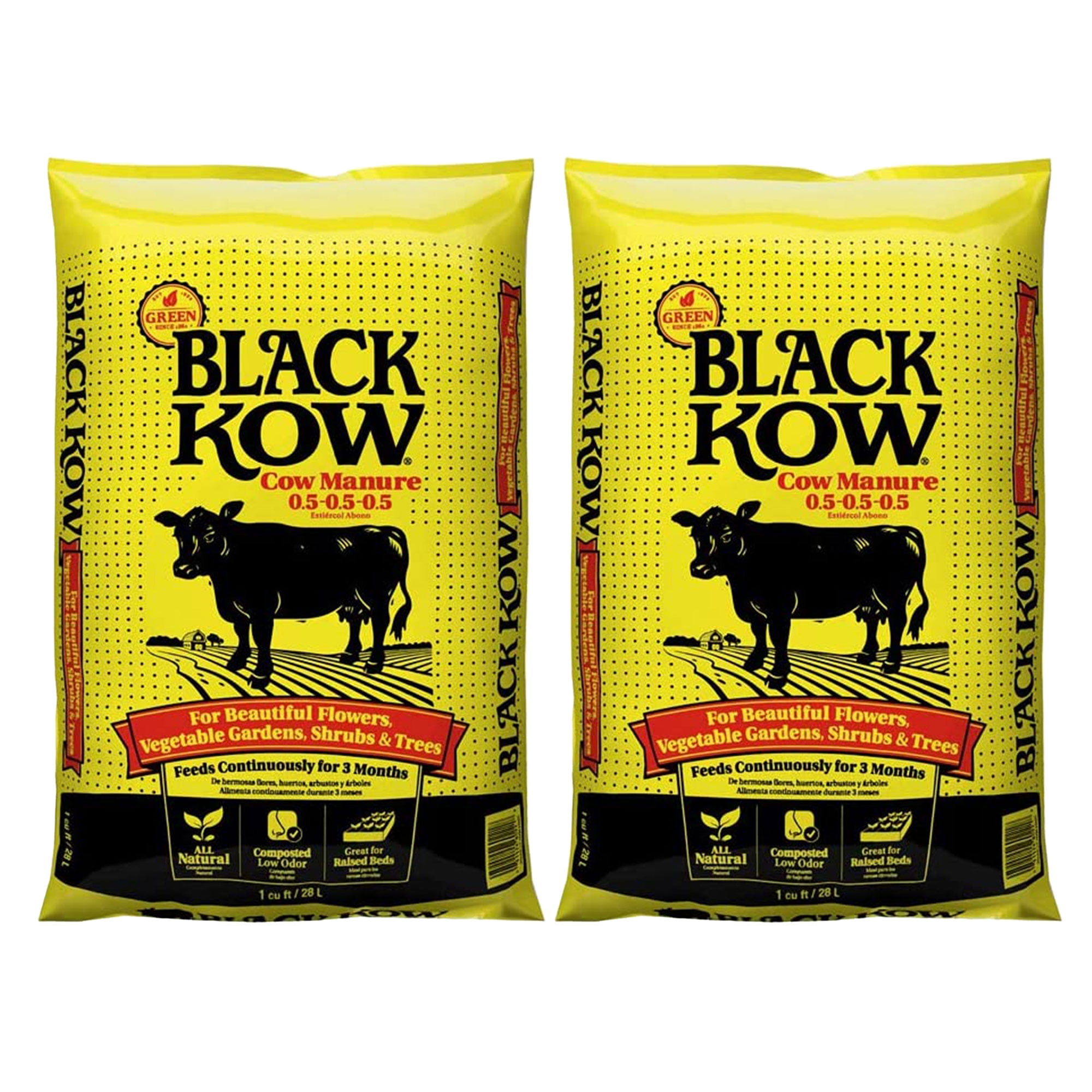 Black Kow Nitrogen Composted Cow Manure Fertilizer, 0.5 CuFt Bag (2 ...